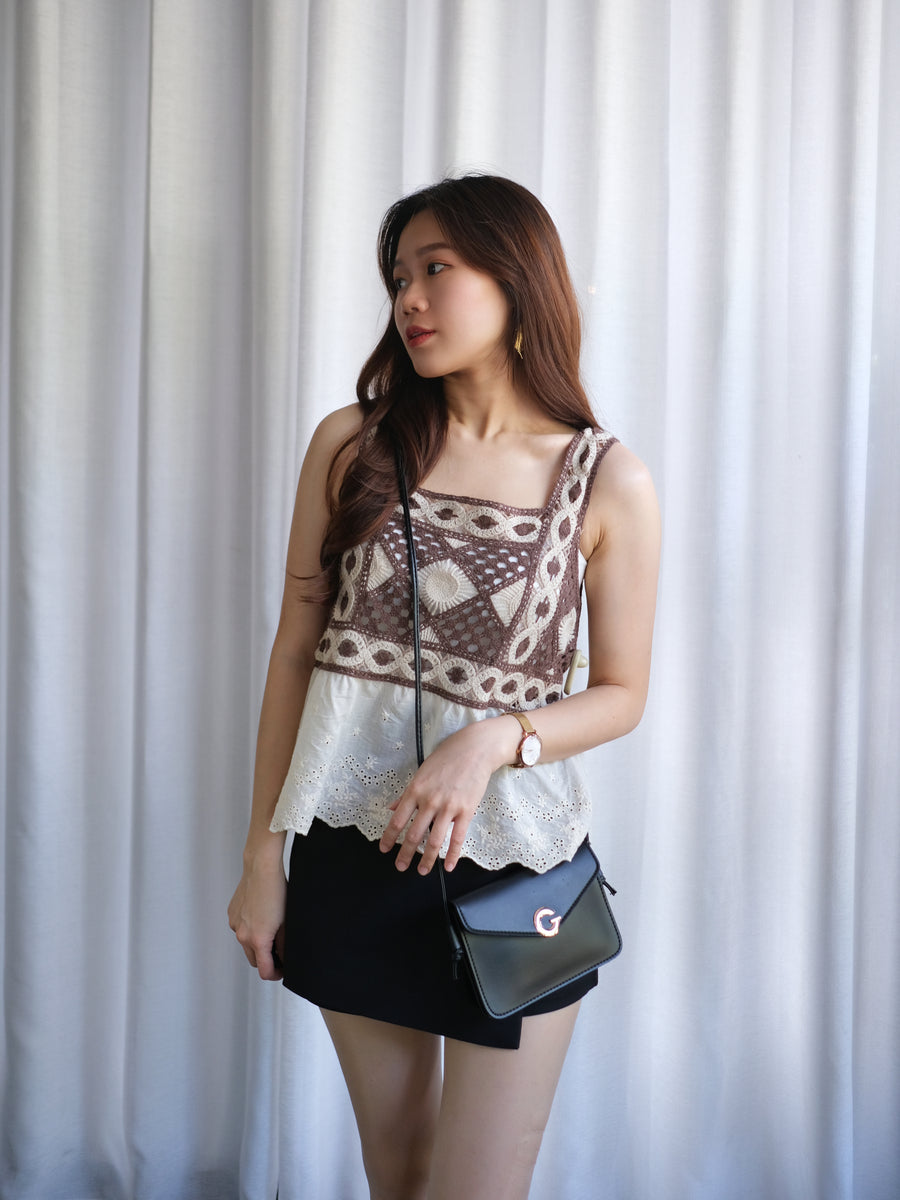 ACEWIN Eyelet Flounce Hem Crochet Tank Top (Free Size) 110270